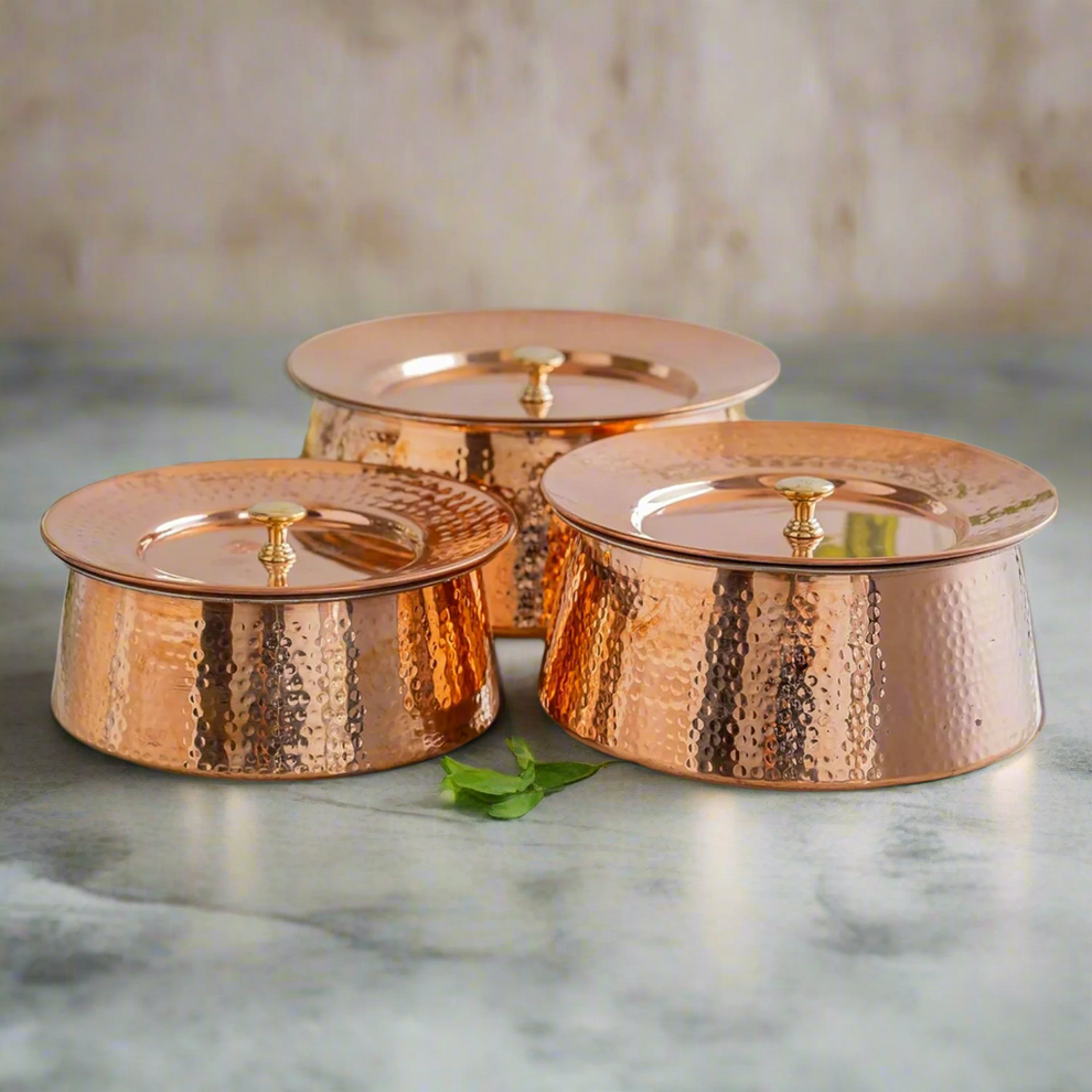 High Quality Pure Copper Biryani Handi Set of 3 Pcs With Lid – PEARL ...
