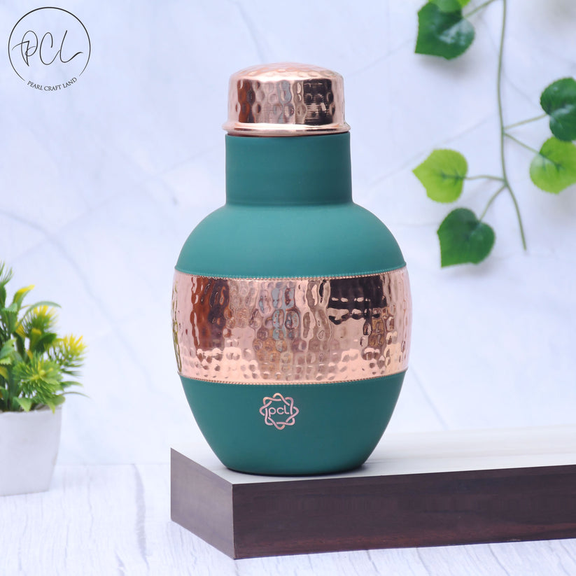 Pure Copper Silk Green Apple Pot with Inbuilt Glass Capacity 1200ML ...