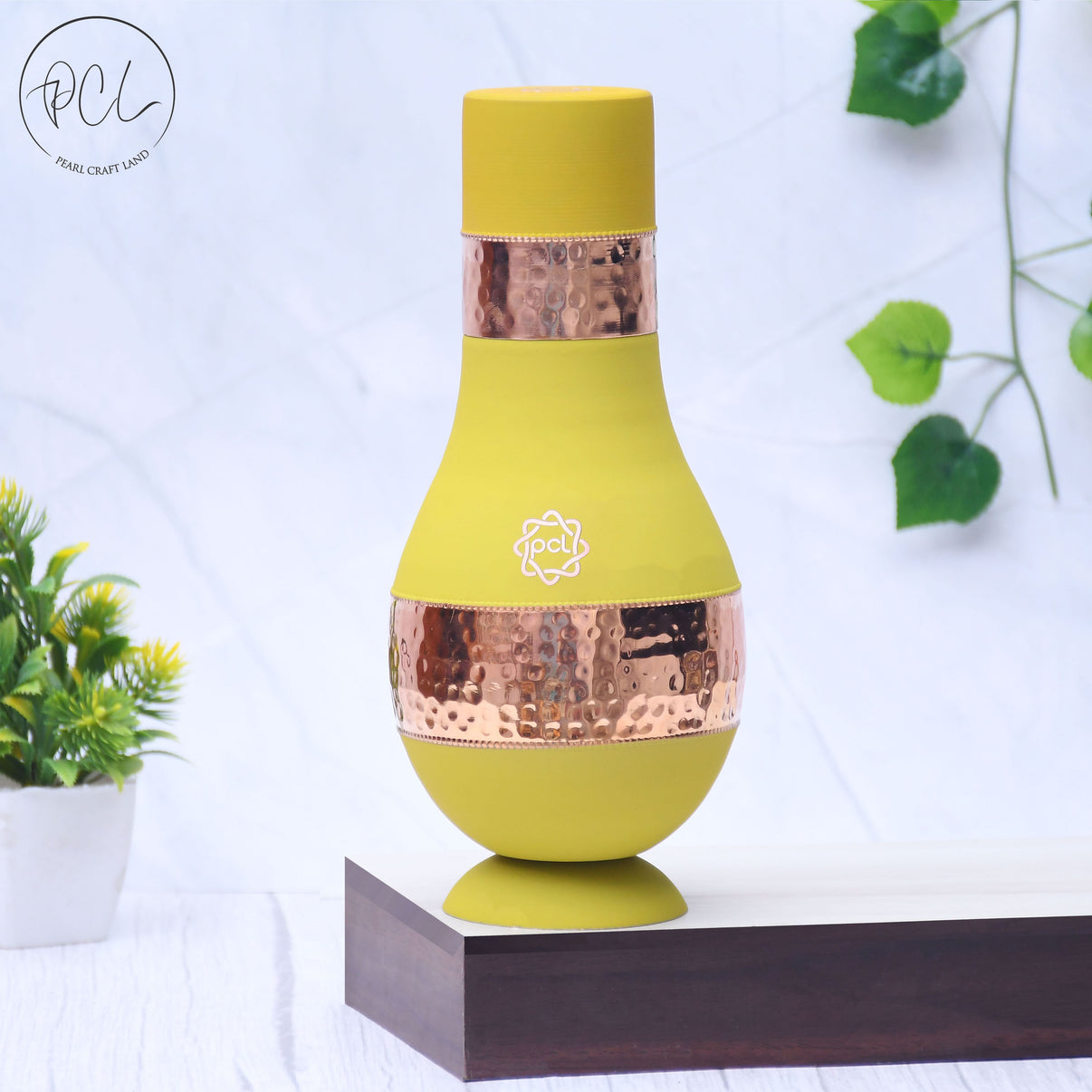 Pure Copper Silk Yellow Modern Surahi with Inbuilt Glass Capacity 1000 ...