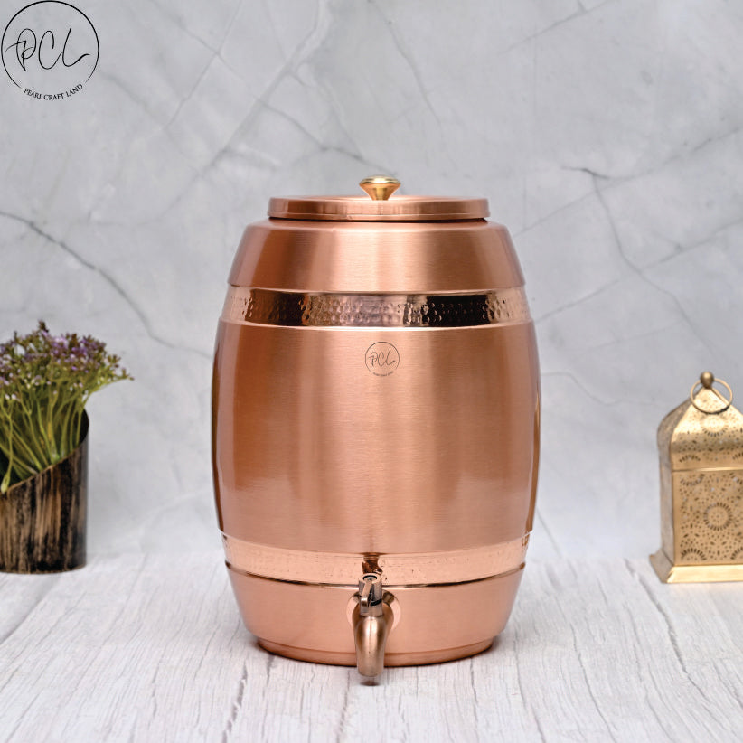 Pure Copper Water Dispenser Barrel Ribbon Hammered Designed Capacity 5 ...